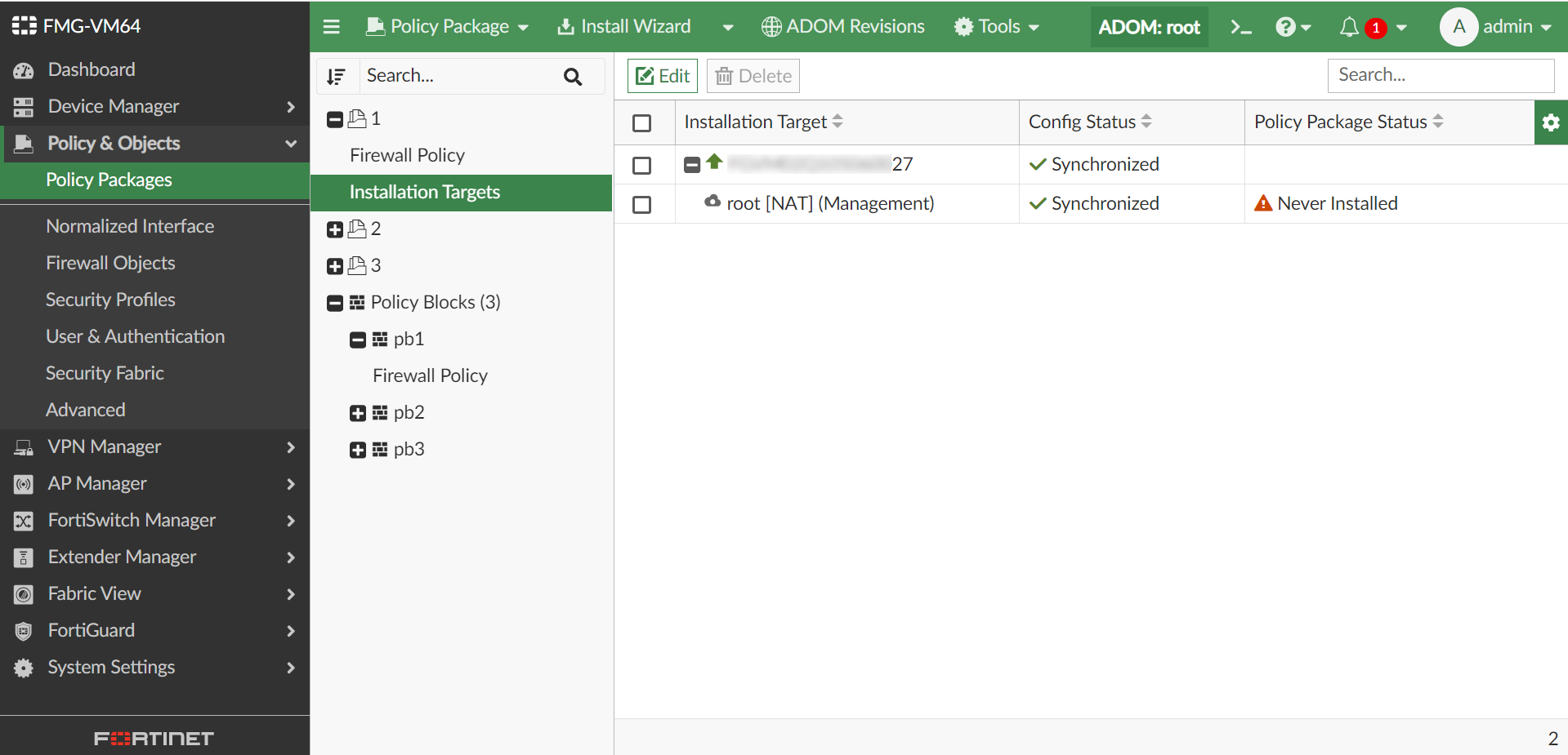 Installing Policy Blocks to target devices | FortiManager 7.6.0 | Fortinet Document Library